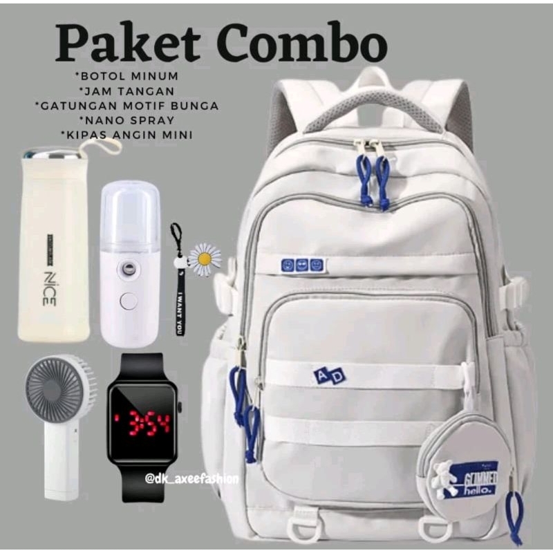 Jual Tas Sekolah Perempuan Paket Combo Tas Polos Lengkap Banyak Bonusnya Ransel sekolah Anak ...