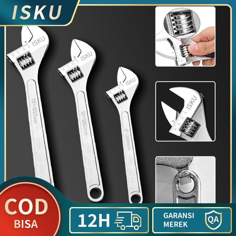Jual ISKU Kunci Inggris Adjustable Wrench ukuran 8 inch 10 Inch 12 Inch ...