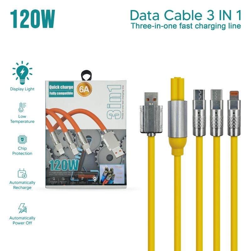 Jual 1688 - Kabel Data HP 3IN1 120W Fast Charging | Shopee Indonesia