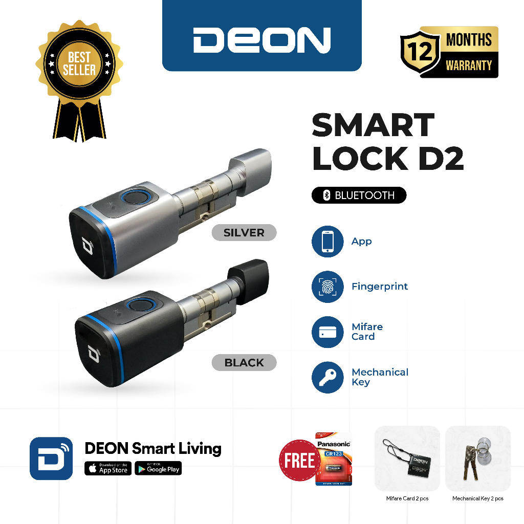 Jual DEON Cylinder Pintu Pintar - Smart Lock D02 ukuran 70MM | Shopee ...