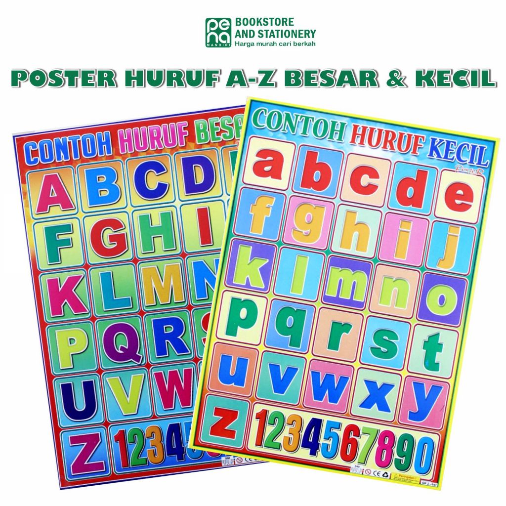 Jual Poster Belajar Huruf Abjad A-Z Kapital dan Kecil | Poster Huruf ...