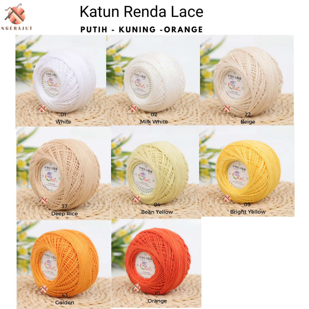 Jual Benang Rajut Katun Renda Lace Ngerajut - Putih - Kuning - Orange ...