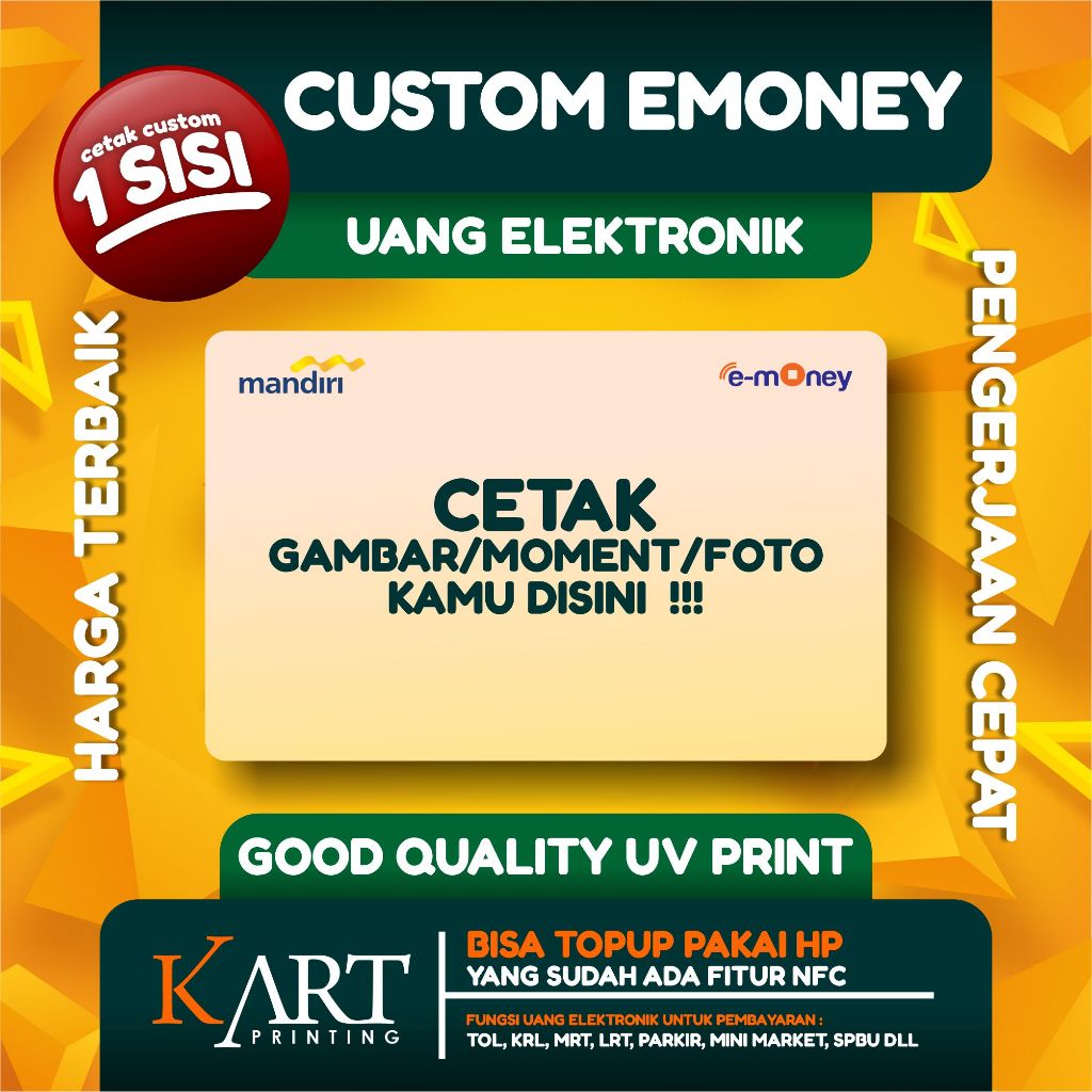 Jual Kartu Emoney Etoll Mandiri Custom 1 SISI | Emoney Card Custom ...