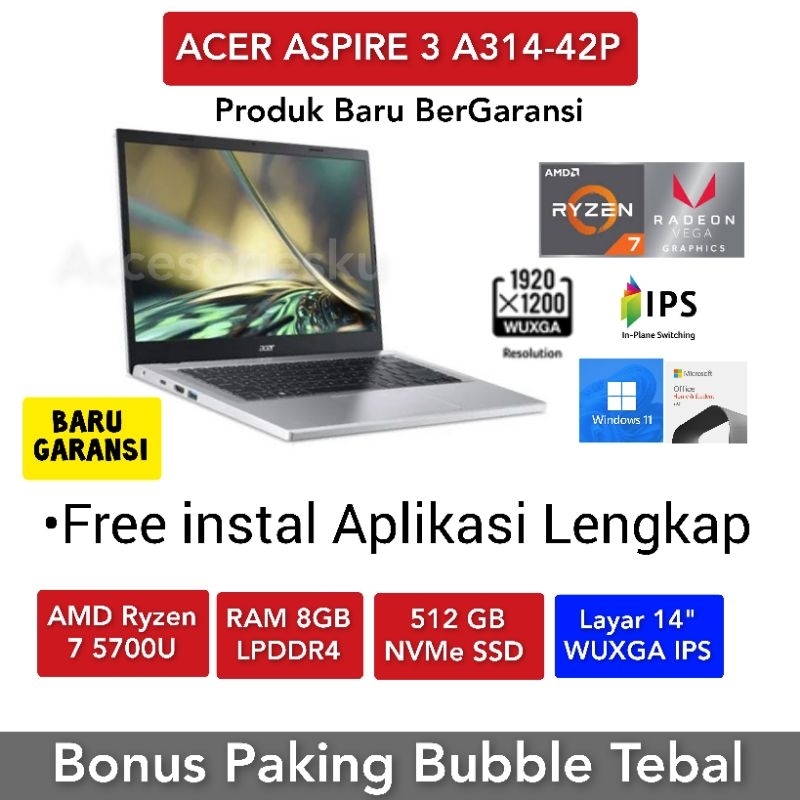 Jual Laptop Acer Aspire 3 A314-42P Ryzen 7-5700U 8GB 512GB 14" Windows | Shopee Indonesia