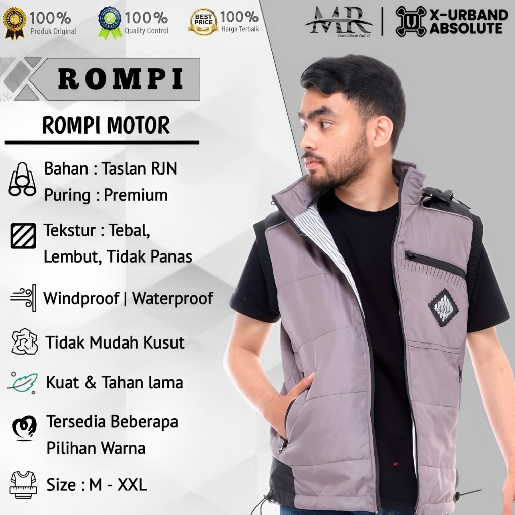 Jual Jaket Rompi Motor Pria Outerwear Multifungsi Berkerah Bahan Taslan ...