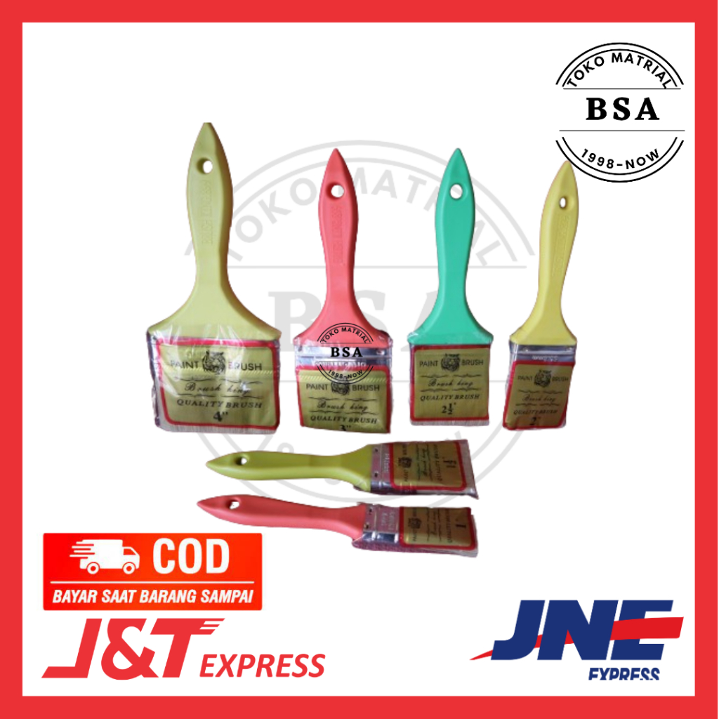 Jual Kuas Cat Paint Brush All Size GAGANG PVC BULU HALUS DAN TEBAL ...