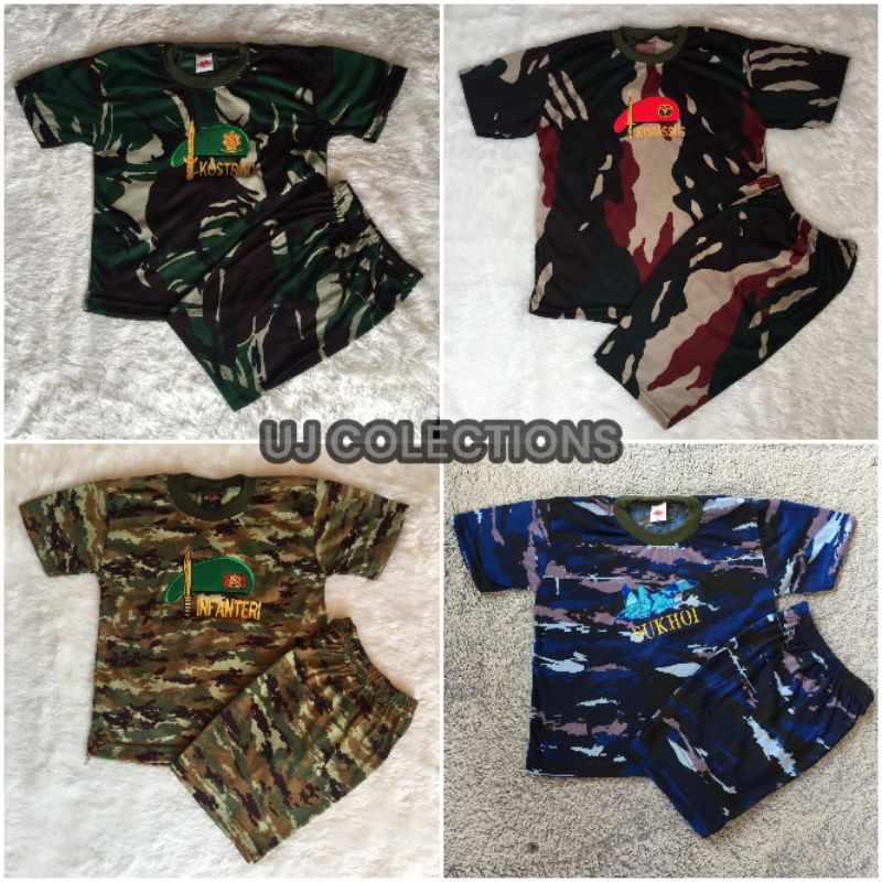 Jual Setelan kaos anak tentara lengan pendek loreng army || Baju setelan anak 4 varian motif ...