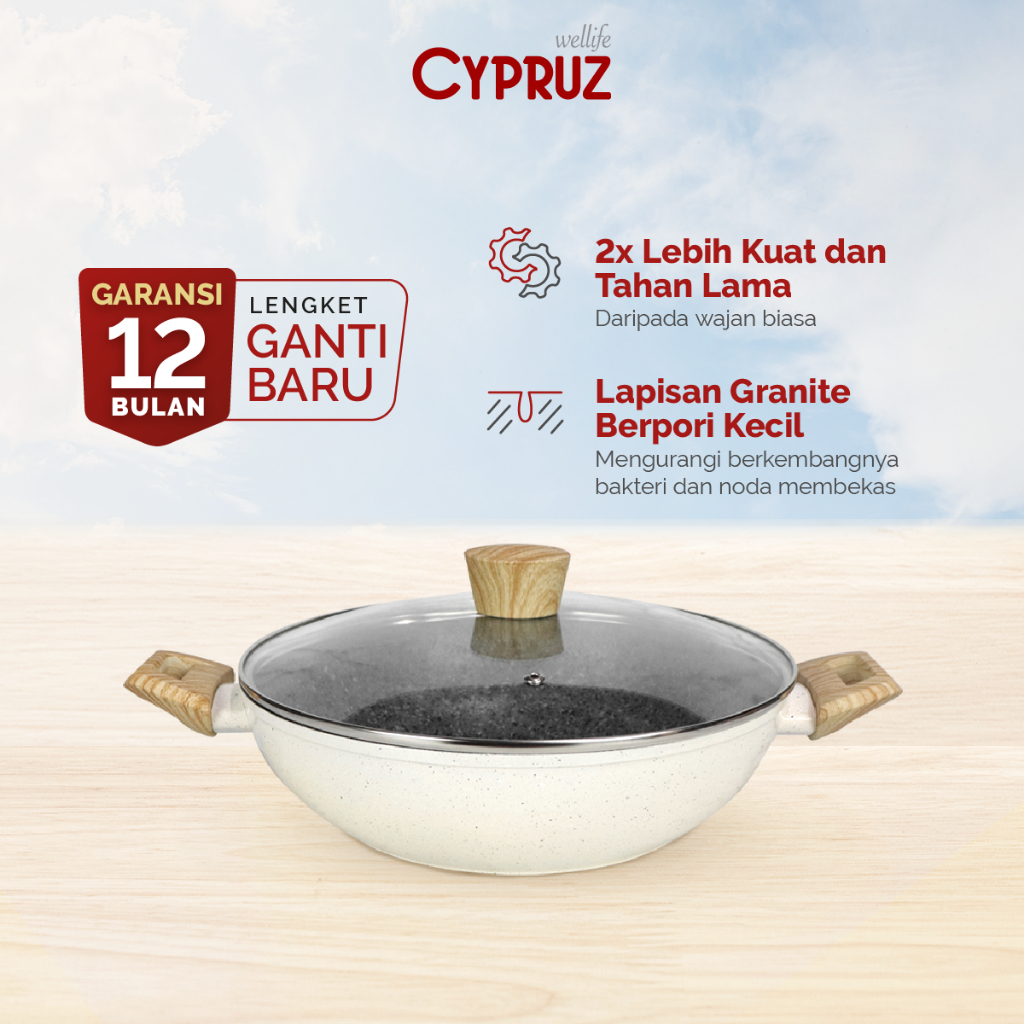 Jual Cypruz Wajan Kuali Tebal Anti Lengket Wok Pan White Granite Series Dengan Tutup | Shopee ...