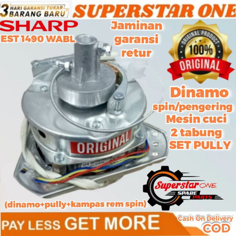 Jual dinamo/motor mesin cuci sharp EST 1490 WABL/Dinamo set pully spin/pengering | Shopee Indonesia