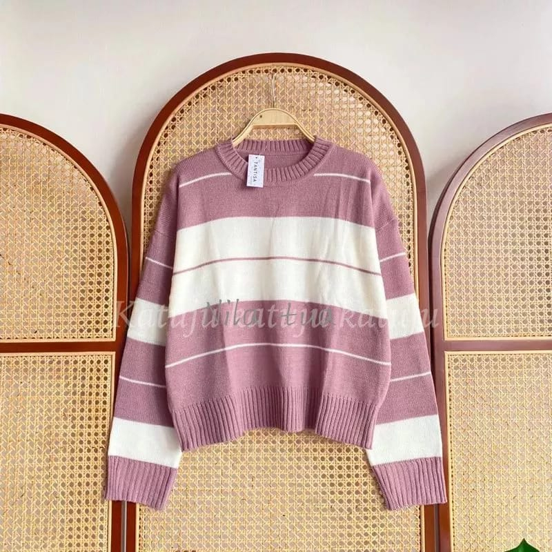 Jual SWEATER RAJUT CROP WANITA RINSYI MOTIP GARIS LENGAN PANJANG ...