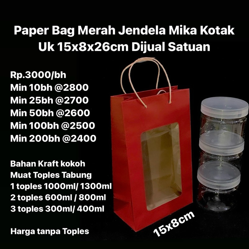 Jual Paper Bag Merah Jendela Mika Kotak Uk 15x8x26cm Dijual Satuan ...