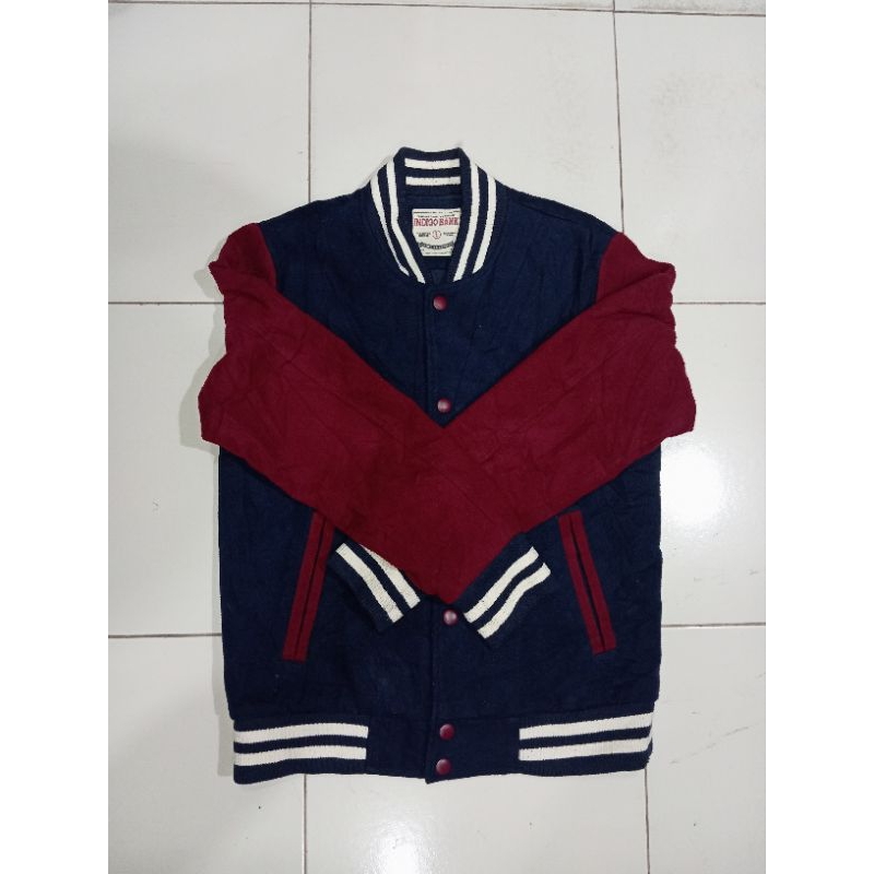Jual JAKET VARSITY INDIGO BANK BAHAN WOL DUA WARNA | Shopee Indonesia