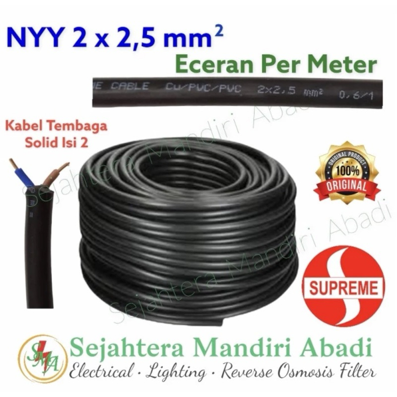Jual Kabel NYY 2x2,5 Supreme Tembaga Kawat Solid Isi 2 Kulit Hitam Per ...