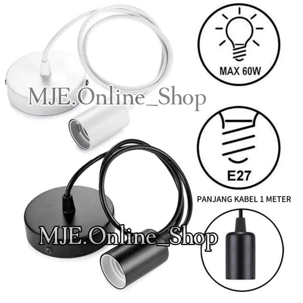 Jual FITTING LAMPU PLAFON E27 PANJANG KABEL 1 METER / FITTING LAMPU GANTUNG E27 | Shopee Indonesia