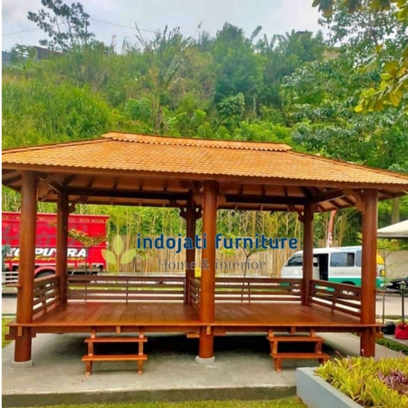Jual gazebo saung kayu jati minimalis ukuran 2 x 4 meter | Shopee Indonesia