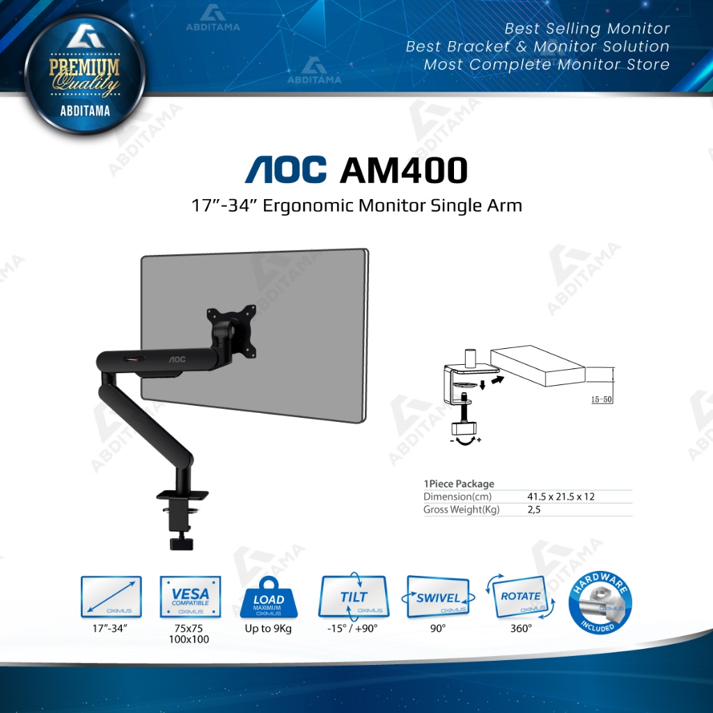 Jual Bracket Monitor Ergonomic Gas spring Monitor Single Arm AOC AM400 | Shopee Indonesia