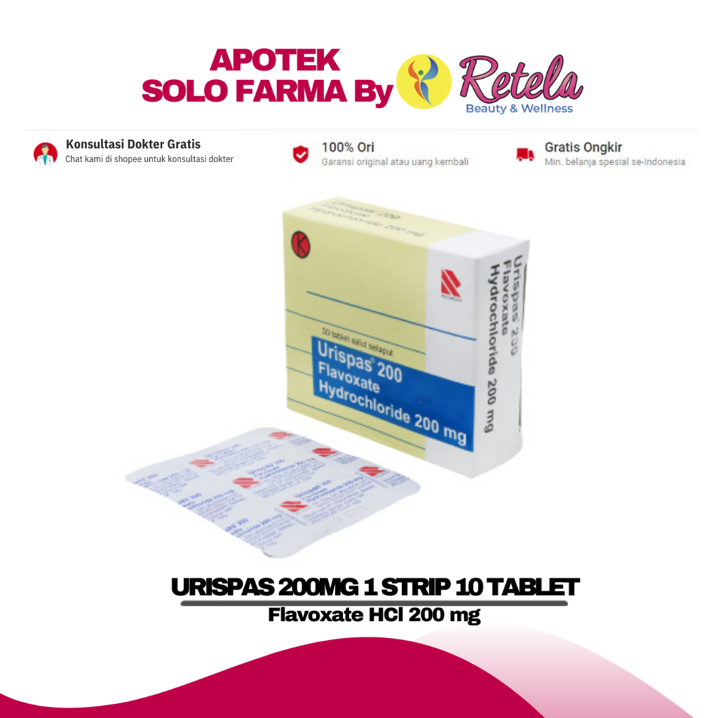 Jual URISPAS 200MG 1 STRIP ISI 10 TABLET ( FLAVOXATE HCL 200 MG ...