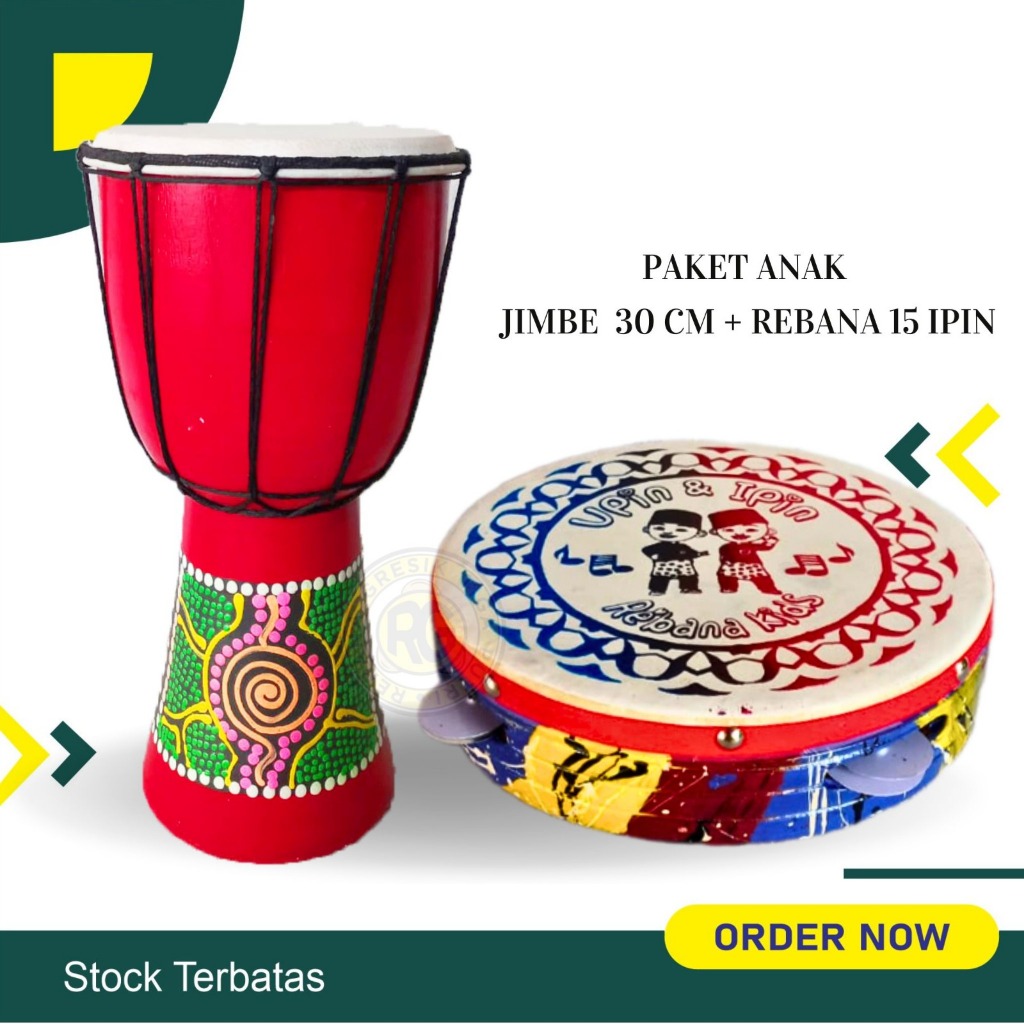 Jual PAKET REBANA ANAK MOTIF IPIN DAN GENDANG JIMBE UKURAN 30CM ...