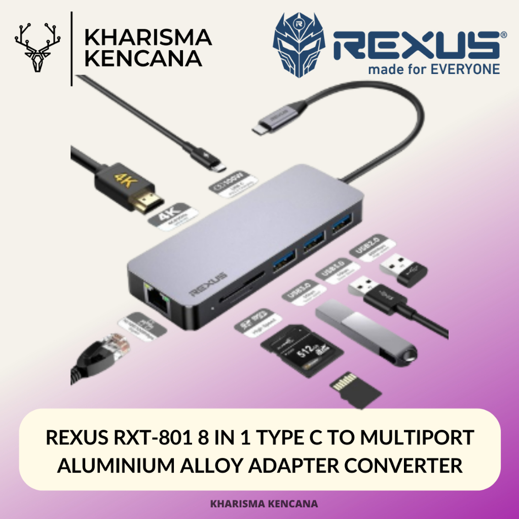 Jual REXUS RXT-801 8 IN 1 TYPE C TO MULTIPORT ALUMINIUM ALLOY ADAPTER ...