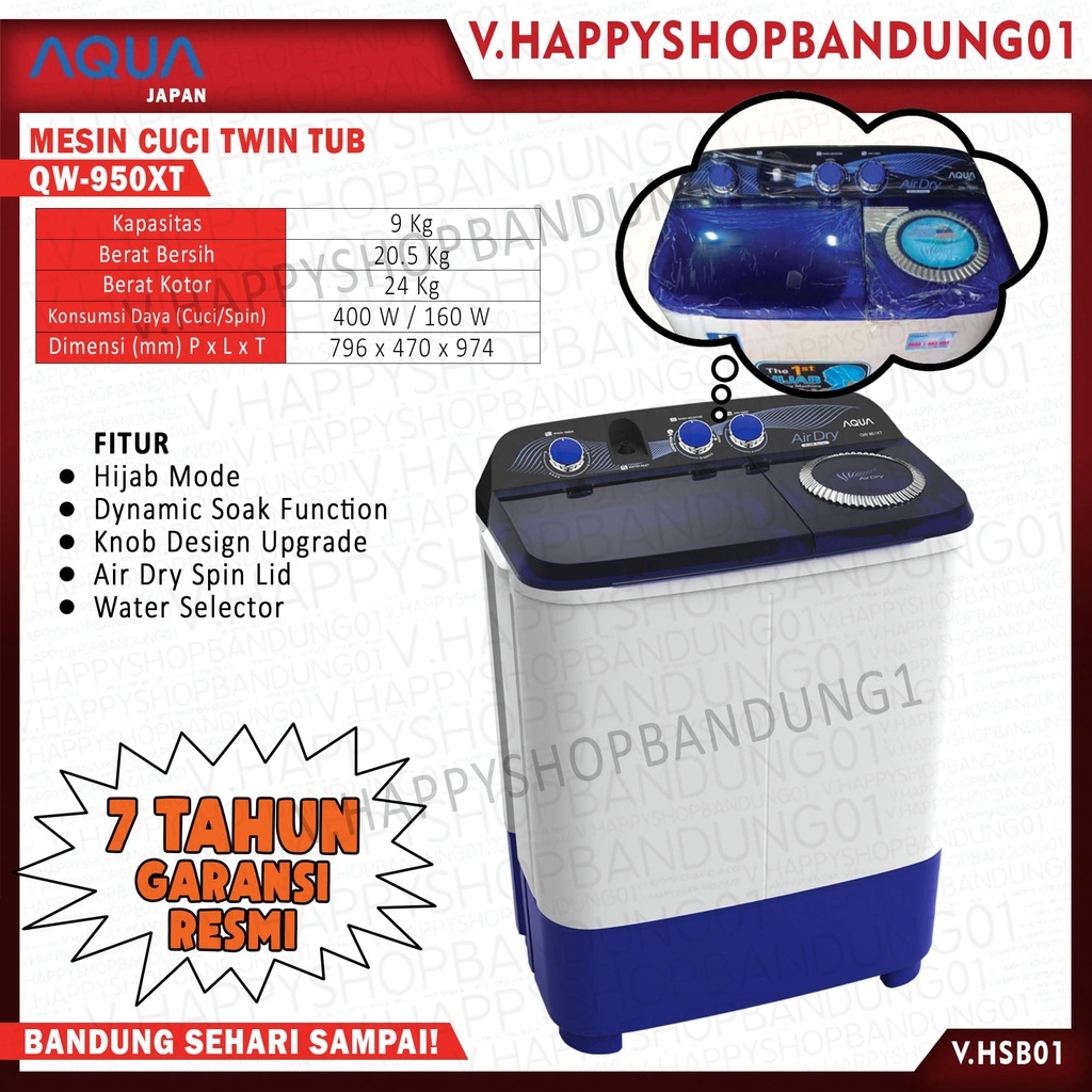 Jual mesin cuci 2 tabung AQUA sanyo 9 Kg QW 950 / 960 / 980 XT Hijab Series | Shopee Indonesia