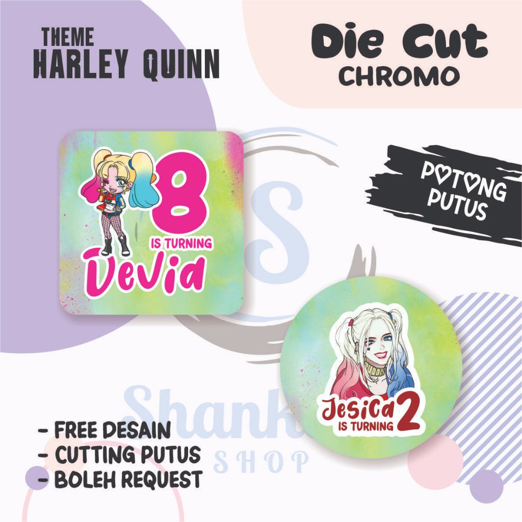 Jual Stiker Label Ulang Tahun THEME HARLEY QUINN / Stiker Ulang Tahun ...