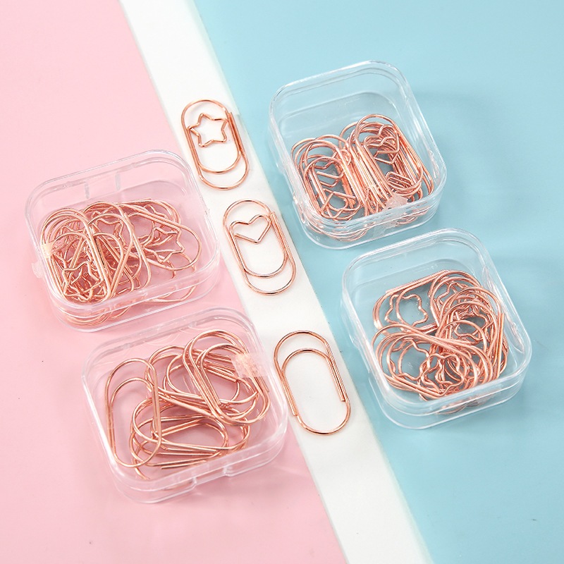 Jual 𝐙10 LOVE & STAR KLIP 1 BOX AESTHETIC PAPER CLIP ROSEGOLD CUTE ...