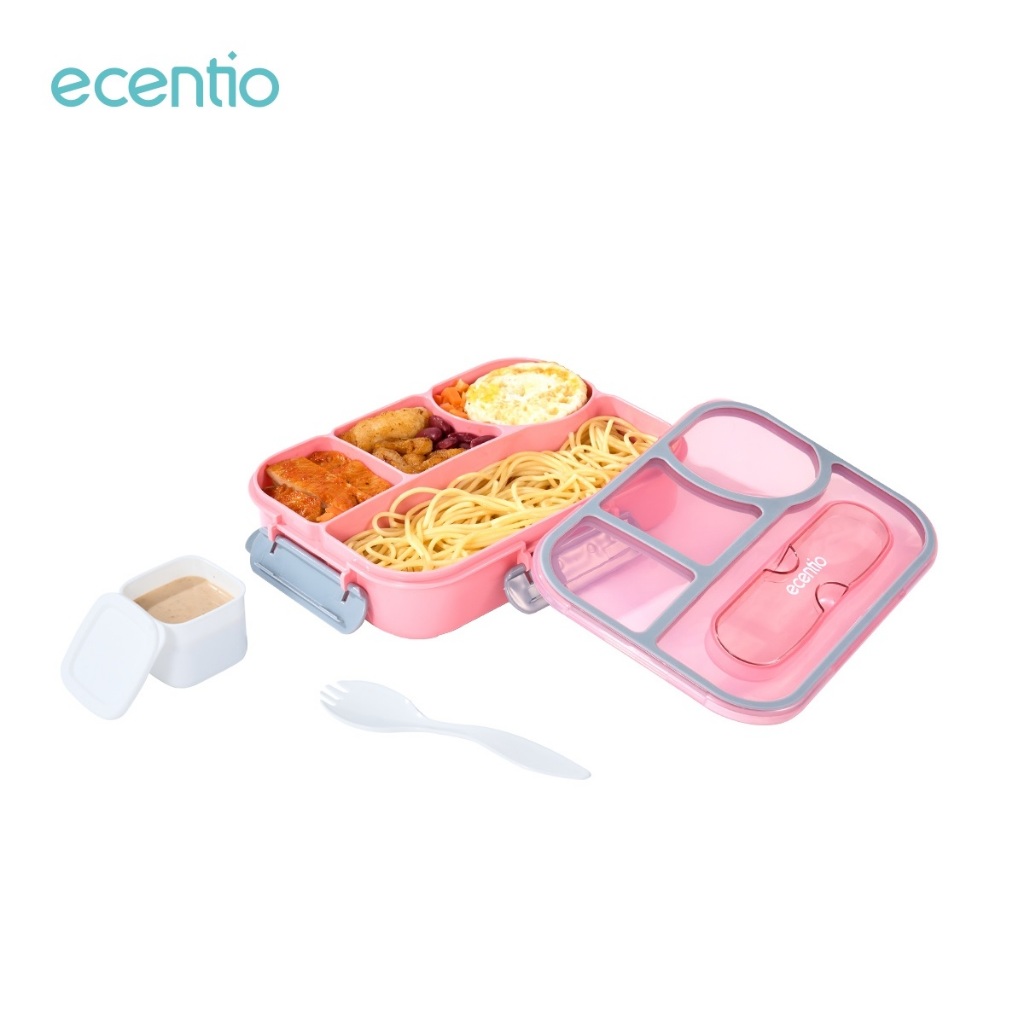 Jual ecentio Kotak Bekal Makan Set 1100ml sekat 4 dengan sticker BPA free lunch box set Gratis ...