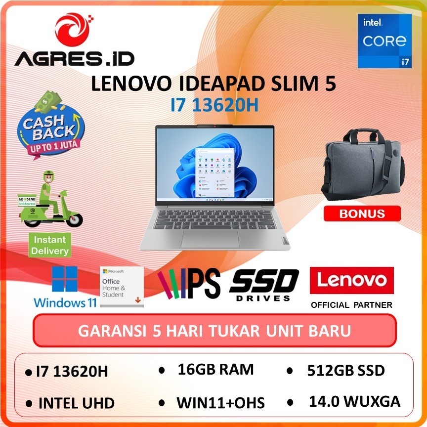 Jual LENOVO IDEAPAD SLIM 5 14 i7 13620H 16GB 512GB SSD W11+OHS 14"WUXGA IPS | Shopee Indonesia