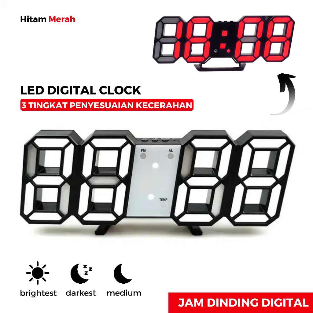 Jual Jam Alarm Dinding Digital 3D Clock LED Meja Jam Dinding Digital ...