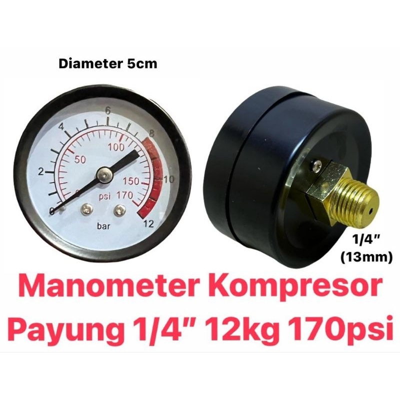 Jual Manometer Kompresor 1/4" 12kg 170 psi model payung | Shopee Indonesia