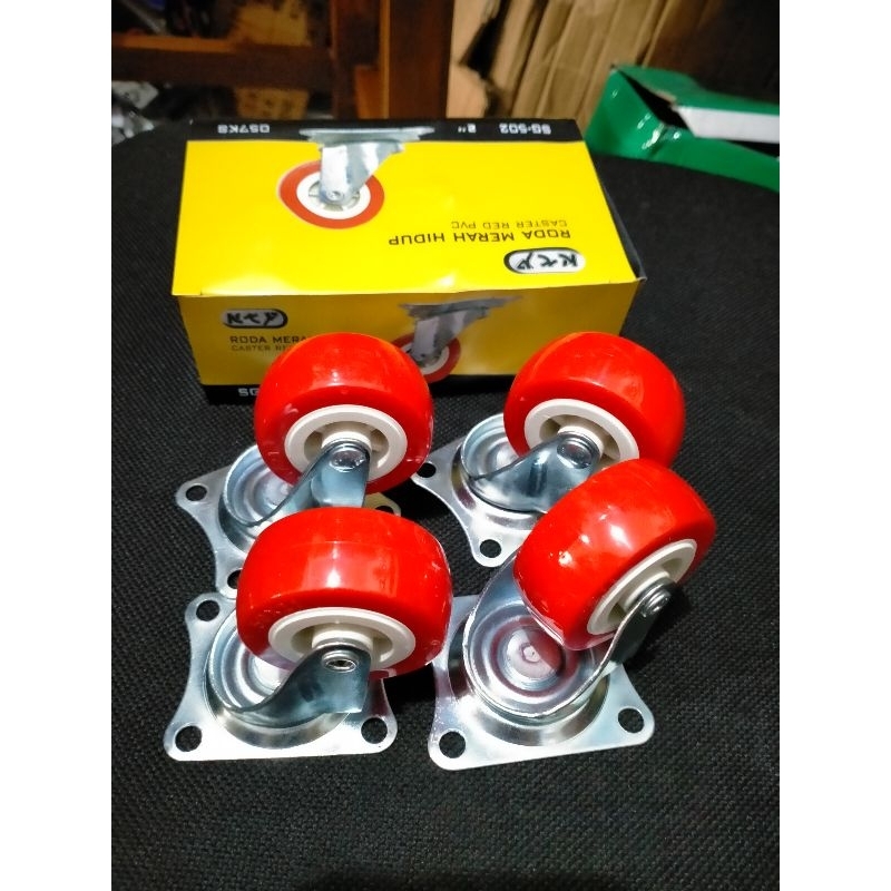 Jual roda merah hidup 2 inchi 1 set 4pcs roda kastor roda etalase ...