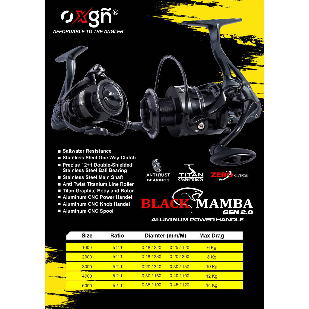 Jual REEL PANCING OXGN BLACK MAMBA 12+1BB I 1000-6000 POWER HANDLE ...