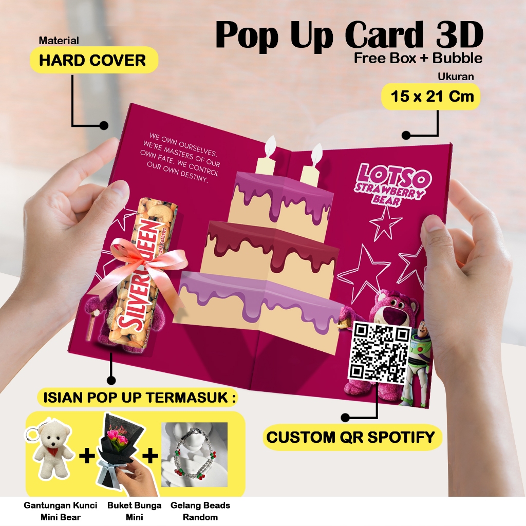 Jual Pop up card 3D hard cover dengan custom lagu QR spotify kado ...