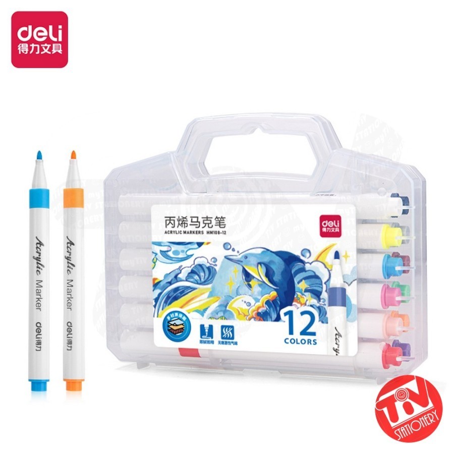 Jual Spidol Deli Permanent Acrylic Marker Set 12 Colors | Shopee Indonesia