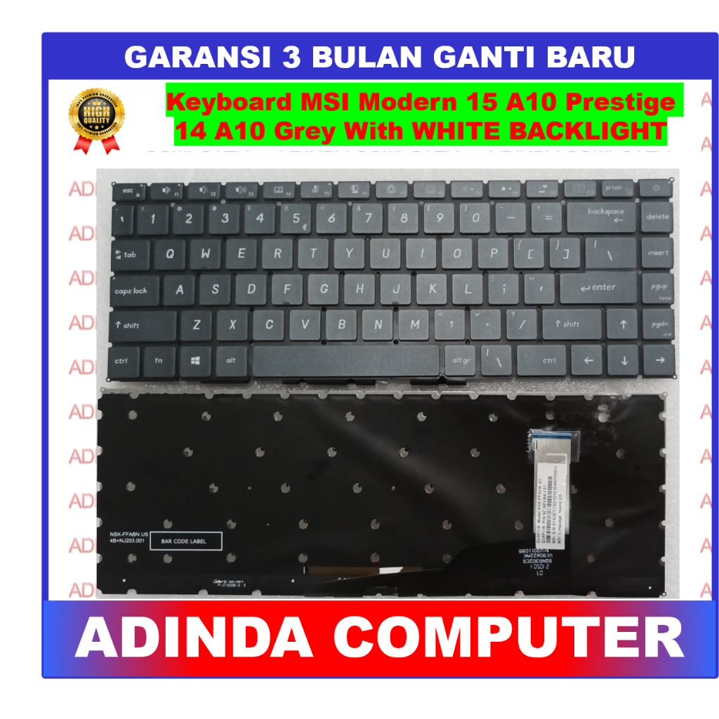 Jual Keyboard MSI Modern 15 A10 Prestige 14 A10 MS-14C1 Grey With WHITE ...