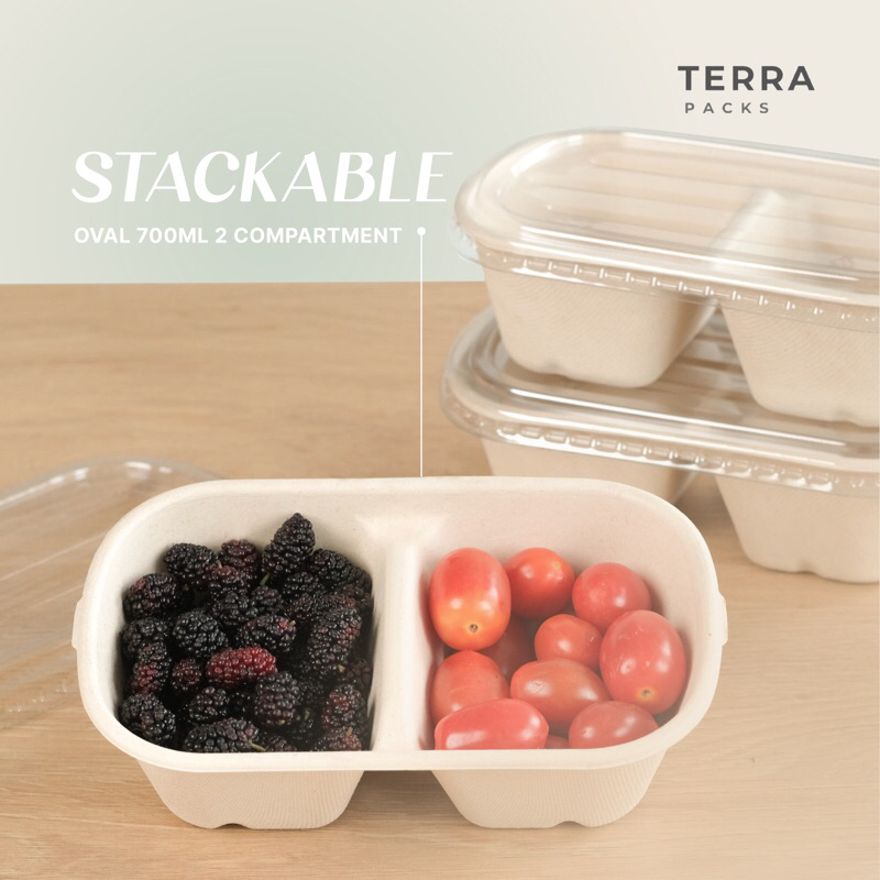 Jual Terra Bagasse Oval 700 ML Bento Paper Food Lunch Box Kekinian ...