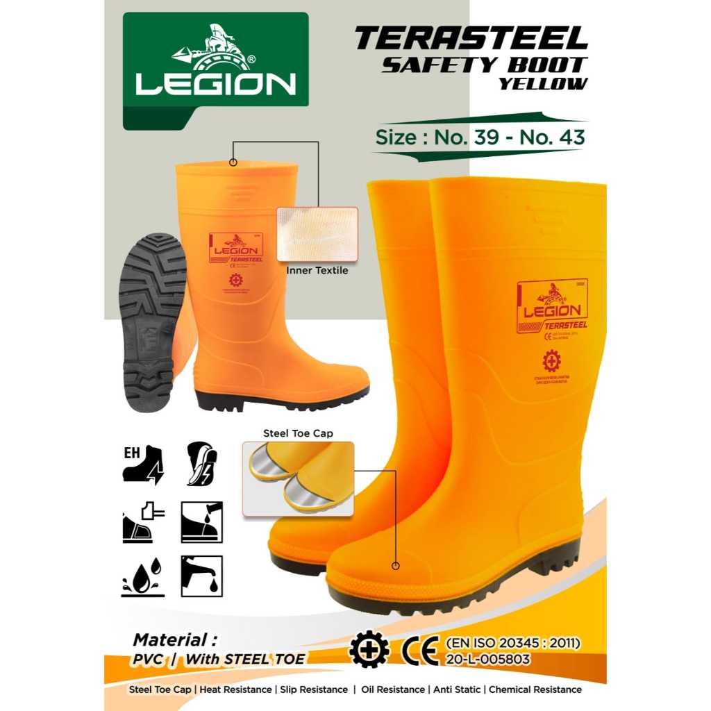 Jual Sepatu Safety Boot Rubber Safety LEGION TERASTEEL Karet Ujung Besi ...