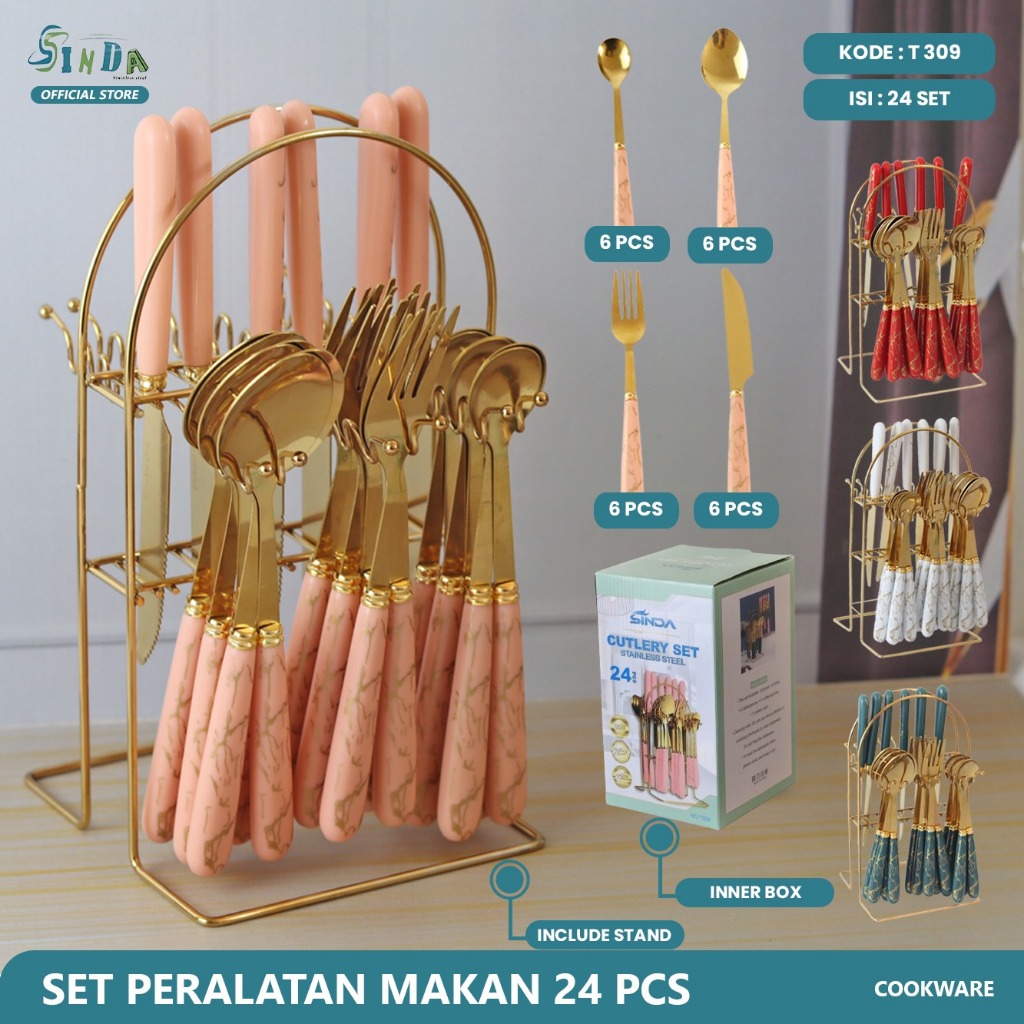 Jual SINDA Sendok Set Sultan Gold Dengan Rak 24 Pcs Cutlery Motif ...