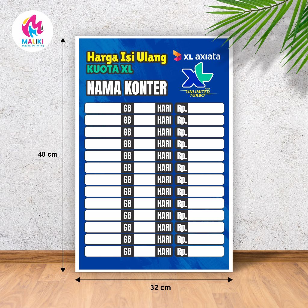 Jual Poster Konter Daftar Harga Kuota dan Paket Data (Edisi Portrait ...