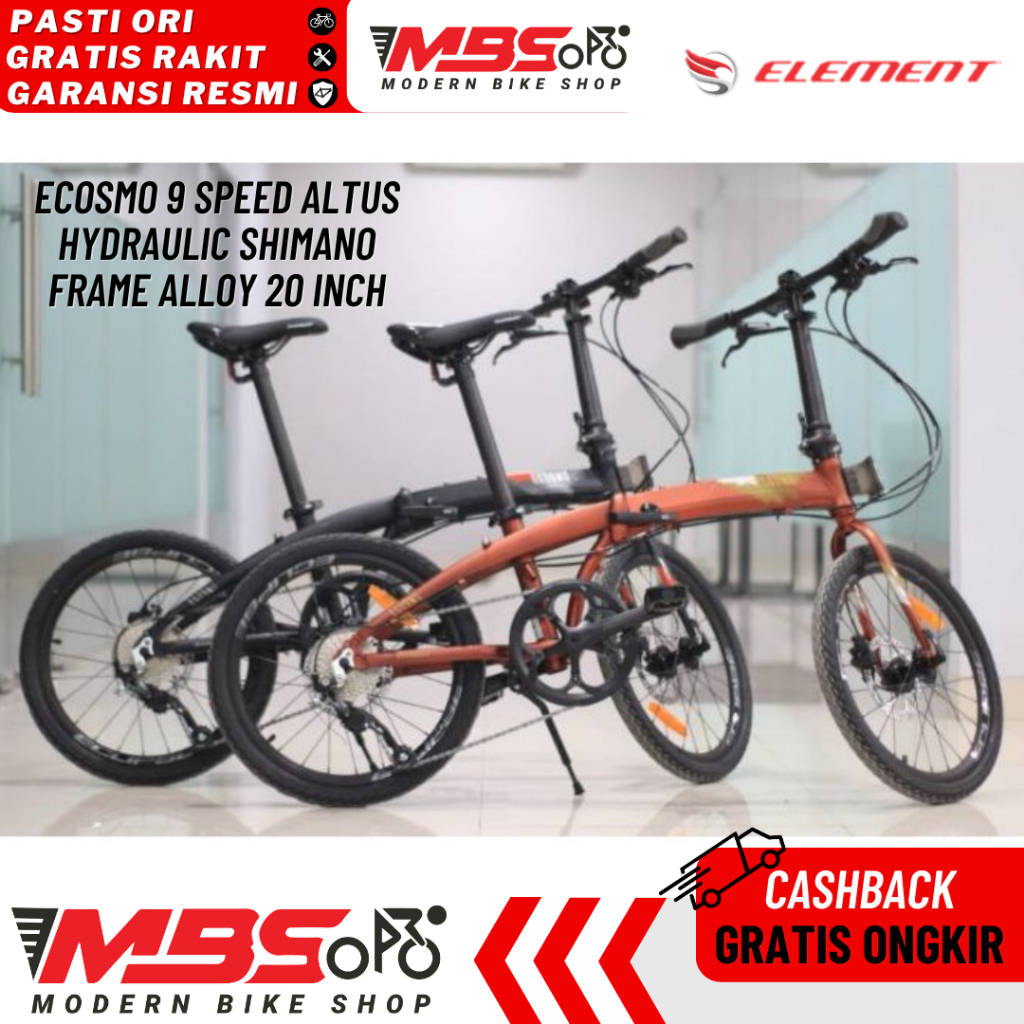 Jual ELEMENT ECOSMO 9 SPEED 20 INCH SEPEDA LIPAT DEWASA FRAME ALLOY REM ...