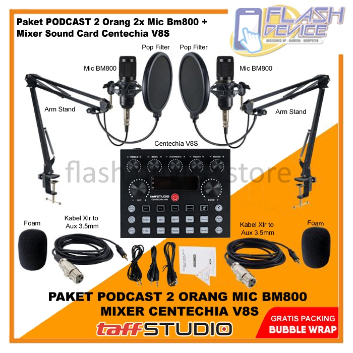 Jual Paket PODCAST Live 2 Orang Mic Bm800 + Mixer Sound Card Centechia ...