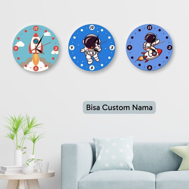 Jual Jam Dinding Unik Rocket Astronot FREE CUSTOM NAMA (ss0) Dekorasi ...