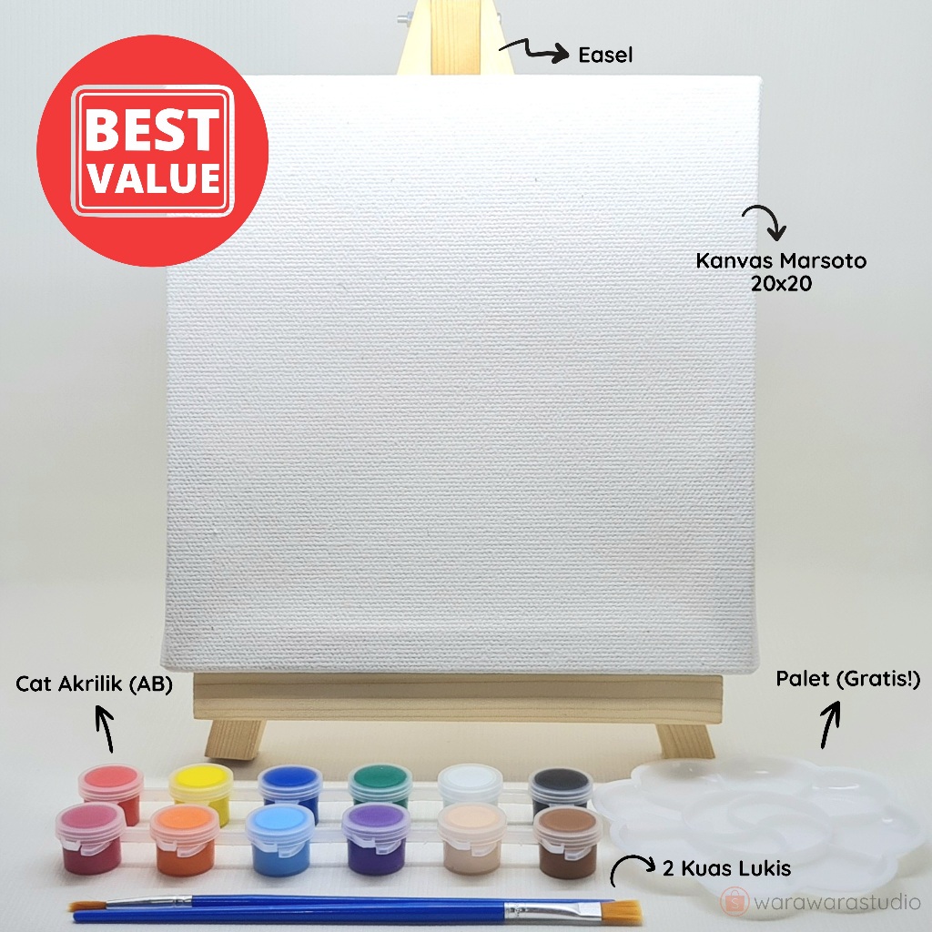 Jual Paket Melukis (Painting Kit) Lengkap Standar. Kanvas 20x20. Easel ...