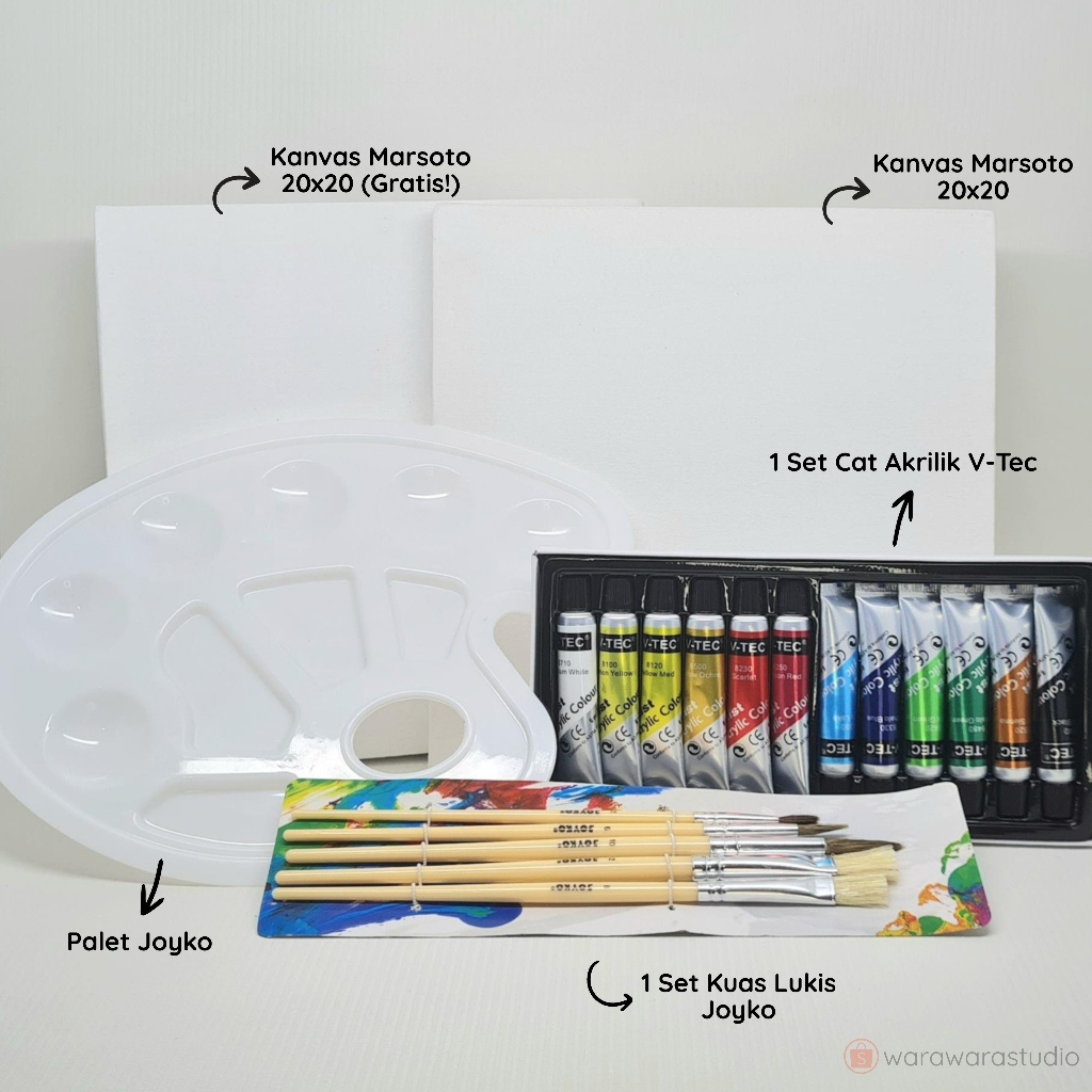 Jual Paket Melukis (Painting Kit) Lengkap Premium 1. Kanvas 20x20 ...
