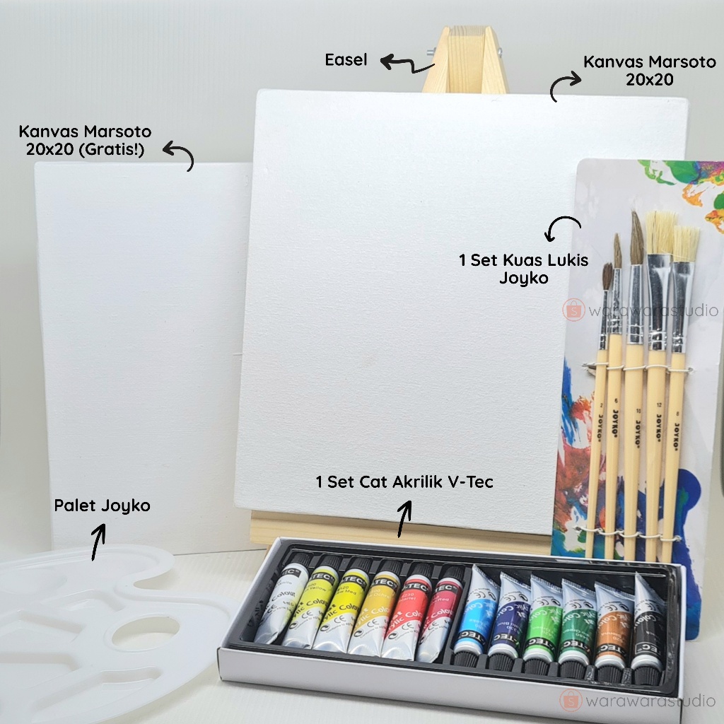 Jual Paket Melukis (Painting Kit) Lengkap Premium 1. Kanvas 20x20 ...
