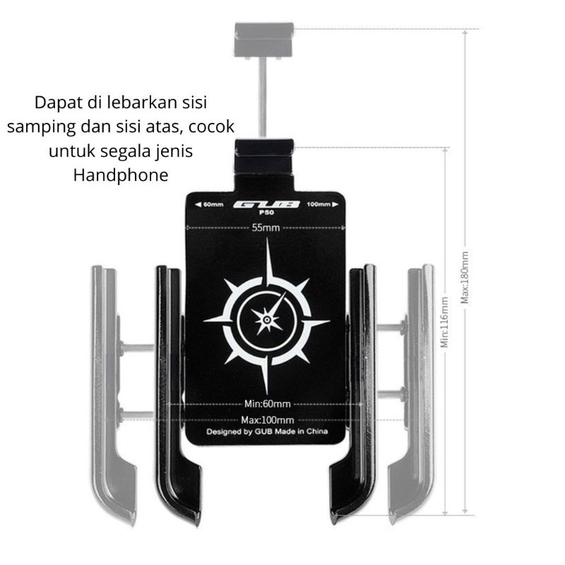 Jual GUB P50 Original Rotasi 360 Derajat Flexible Anti Getar Phone Holder HP Motor Full Besi ...