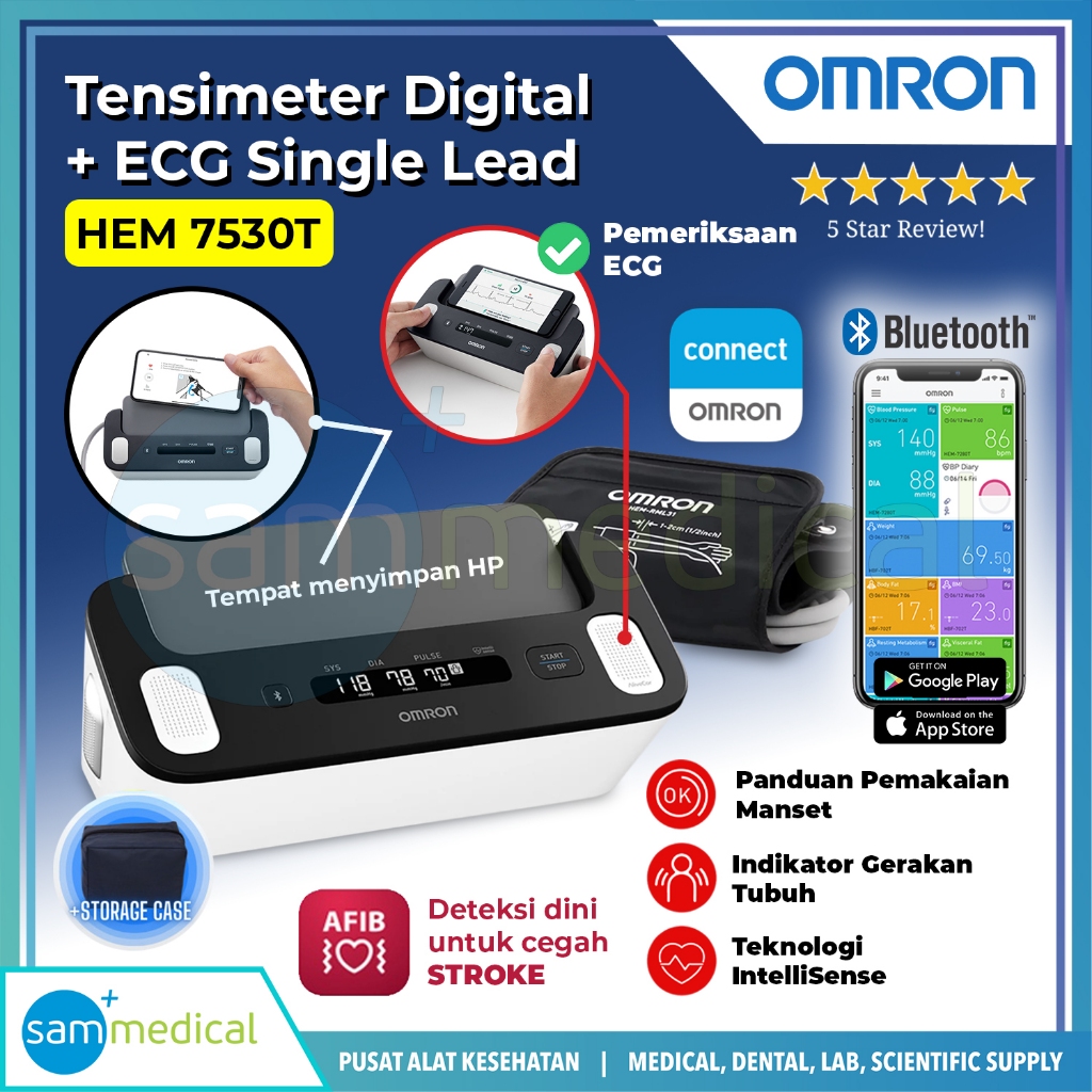 Jual Omron Tensimeter Digital+EKG Single Lead - HEM 7530T / tensi lengan / alat ukur tekanan ...