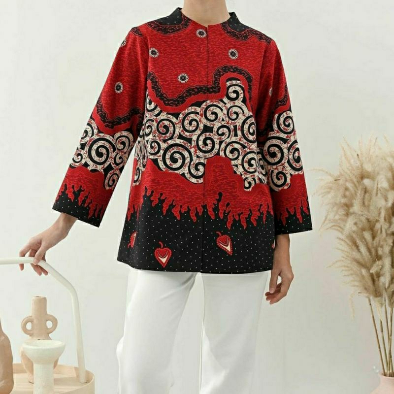 Jual atasan batik wanita untuk kerja kantoran warna merah | Shopee ...
