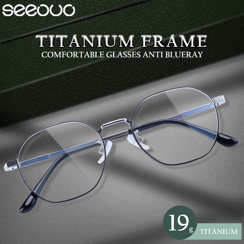Jual Seeouo Kacamata Antiaradiasi Blueray Model Style Kotak Geometric Bahan Titanium Pria Wanita ...