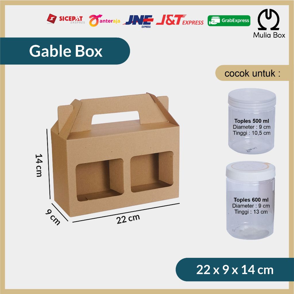 Jual Kardus Packing Jinjing / Gable Box 22 x 9 x 14 cm 2 Jar Tabung Plastik 500-600ml Hampers ...